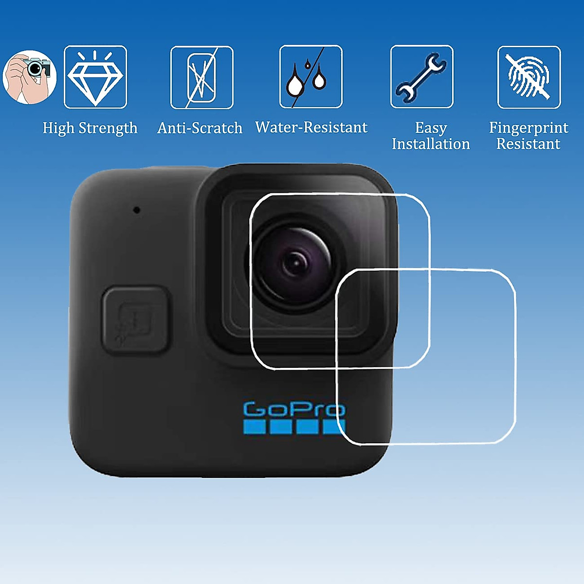 aMagisn Silicone Case Bag Screen Protector for GoPro HERO11 Black Mini Tempered Glass Film Cover Shield (1+2)