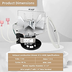 Hiorucet 812-4400 Exhaust Combustion Blower for PelPro PP130, PP60, PP70, PPC90 Pellet Stoves, Quadra-Fire Castile, Santa Fe, Contour, Outfitter, Heatilator Eco Choice PS35, Pleasant Hearth PH50CABPS