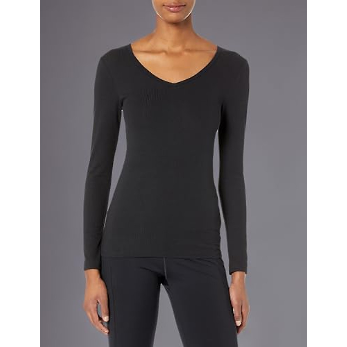 Amazon Essentials Women's Fitted Long Sleeve Shirt, Slim-Fit - Layering Knit Rib V-Neck (Plus Size Available), Pack of 2, Black, Large