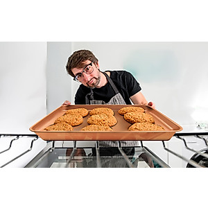 Eternal Living 16” Baking Sheet Pan Set of 2 Cookie Sheet and Toaster Oven Tray Heavy Duty, Copper (2)