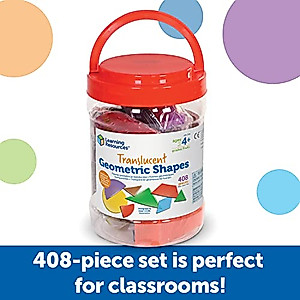 Learning Resources Translucent Geometric Shapes - 408 Pieces, Grades Pre-K+ | Ages 4+ Preschool Learning Materials, Manipulative Shapes, Early Geometry Skills, Classroom Accessories, Teacher Aids