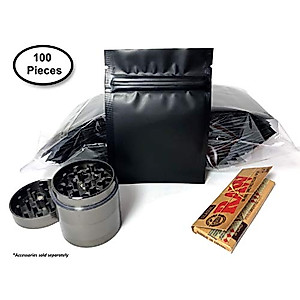 Karmay 100-3x4 Premium Smell Proof Flat Ziplock Double-Sided Reusable Metallic Foil Food Storage Bags (Matte Black)