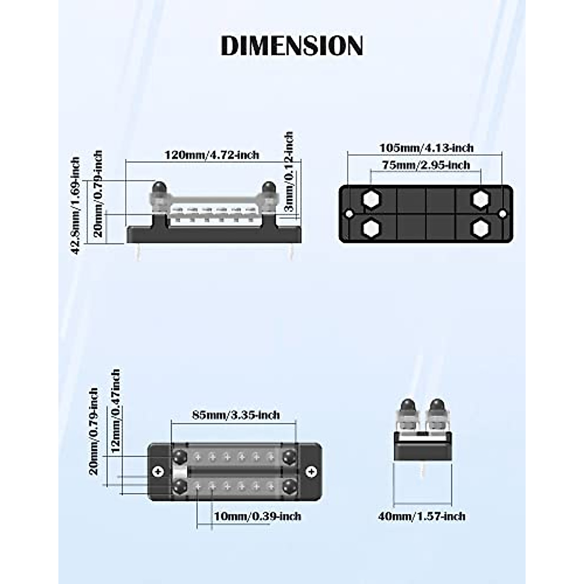 LENKRAD Power Distribution Block Bus Bar with Ring Terminals - 150A Double-Row Busbar for Car Marine Boat, 4 x M6 Stud, 12 x M4 Screw