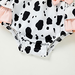 GRNSHTS Infant Baby Girls Ruffle Romper Toddler Sleeveless Halter Bodysuit Jumpsuit+Headband Summer Clothes Cow 12-18 Months Pink&black