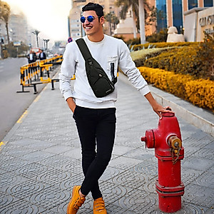 PHABULS Men's Faux Leather mens sling bag for men with USB Charging Port for Travel, Hiking,Cycling (Brown-pu)