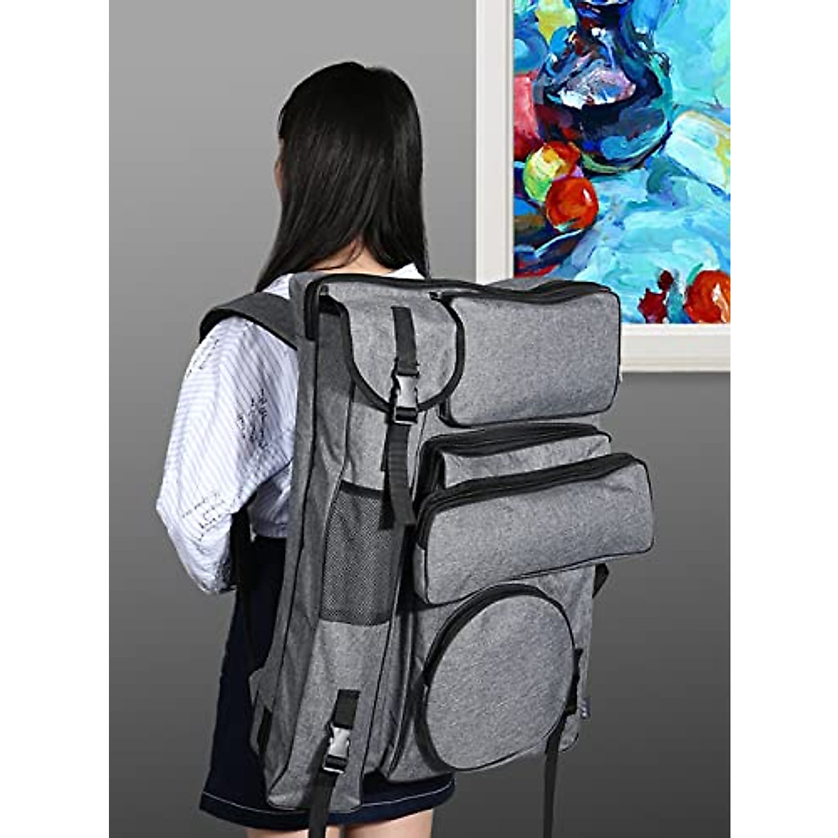 Art Portfolio Carry Bag 4K Canvas Artist Backpack Adjustable Shoulder Bag Tote Artist Portfolios Case Water-Resistant Drawing Board Bag for Art Supplies Storage Transport Traveling, 26 x 19 Inch
