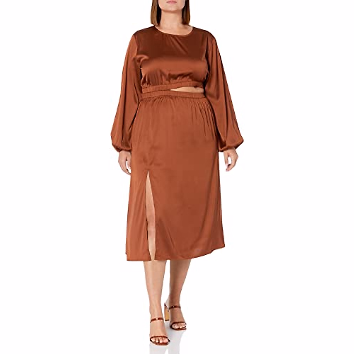 The Drop Women's Jacob Long Sleeve Cut Out Midi Dress, Tortoise Shell, XXL, Plus Size