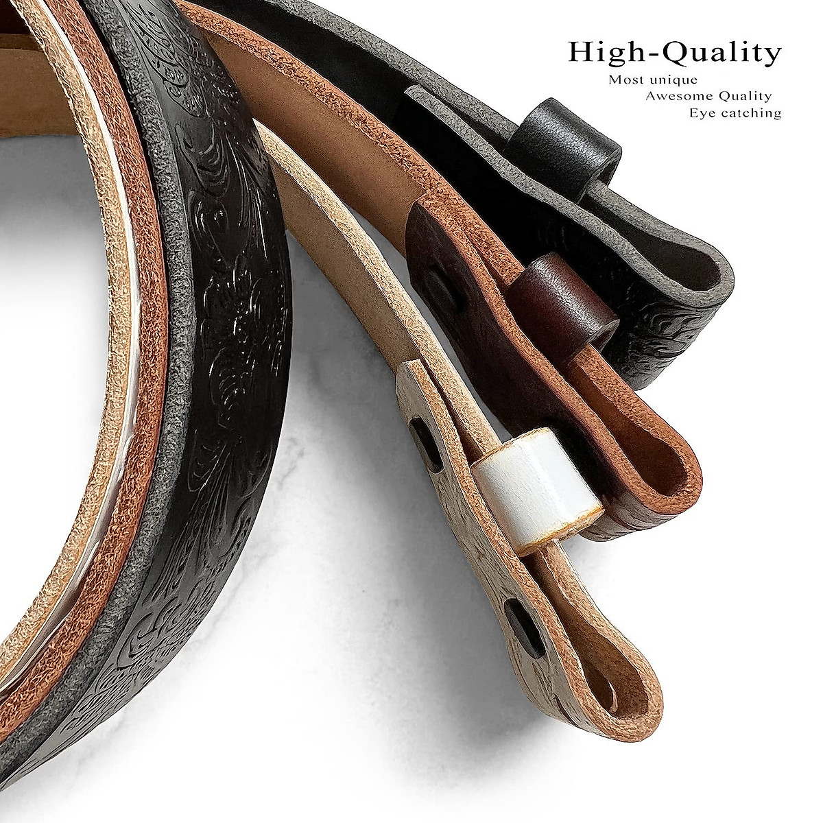 BS036 Cowboy Cowgirl Western Tooled Floral Embossed Full Grain Genuine Leather Belt Strap 1-1/2"(38mm) Wide (Black, 36)