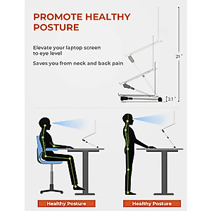 Ergonomic Laptop Stand for Desk, Sit to Stand Laptop Riser, Adjustable Height up to 21", Standing Computer Stand, Promote Healthy Posture Compatible with MacBook Air Pro, All Laptops 10-17"-Silver