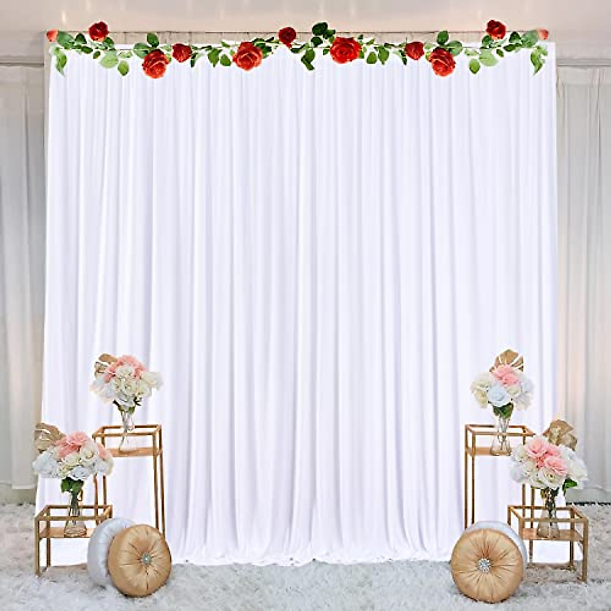 10ft x 10ft White Backdrop Curtains Panels for Party Wrinkle Free Fabric Backdrop Drapes Decorations Cloth for Wedding Baby Shower Photography Engagement Bridal Shower Gender Reveal Background Curtain