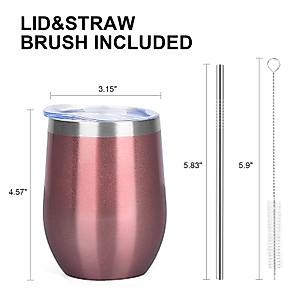 ATUCOLOS 12oz/4 Pack Wine Tumbler Glasses with Lid Stemless Double Wall Vacuum Stainless Steel Travel Tumbler Keeping Cold & Hot for Wine,Coffee,Cocktails,Drinks-Family and Gifts(Multicolor,Set of 4)