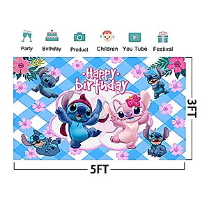 Backdrops for Lilo and Stitch Birthday Party Decorations Supplies Stitch Baby Shower Photo Background for Cake Table Decorations Happy Birthday Banner 5x3ft