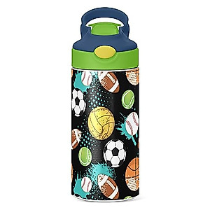 GOODOLD Sports Ball Kids Water Bottle, Insulated Stainless Steel Water Bottles with Straw Lid, 12 oz BPA-Free Leakproof Duck Mouth Thermos for Boys Girls