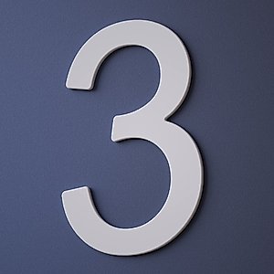 3 Inch House Numbers Sticker Stainless Steel, Self-Stick Metal Address Number White Sign 3(#3)