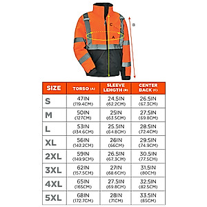 Ergodyne unisex adult High Visibility ,Reflective Quilted Insulation, Class 3, Type Hi Vis Winter Bomber Jacket, Orange, Large US