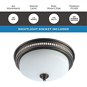 Liftbridge Kitchen & Bath Decorative Round 110 CFM Oil Rubbed Bronze Bathroom Ceiling Ventilation & Exhaust Fan with Light and Glass Globe, Quiet 1.5 Sones Bath Fan & Nightlight