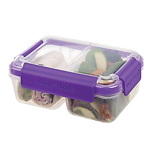 SnapLock by Progressive Deep Split Container - Purple, Easy-To-Open, Leak-Proof Silicone Seal, Snap-Off Lid, Stackable, BPA FREE