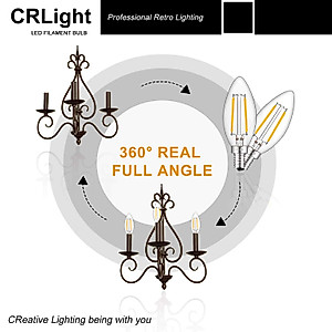 CRLight LED Candelabra Bulb 25W Equivalent 250 Lumens, 3000K Soft White 2W Filament LED Chandelier Light Bulbs, E12 Vintage Edison B11 Clear Glass Candle Bulbs, Non-dimmable Version, 12 Pack