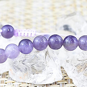 DAZCOLO Natural Gemstone Bracelet Adjustable Macrame Gems Stones 8mm Round Beads Healing Crystals Quartz Women Men Girls Gifts (lavender quartz)