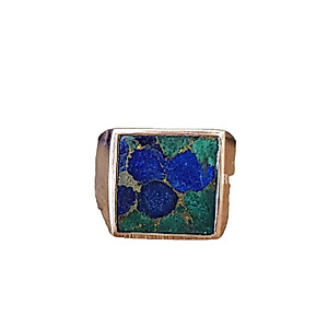 Azurite Malachite Ring, Signet Bohemian Ring, Rings for Men Women, Boho Ring, 925 Solid Sterling Silver Ring, Azurite Gemstone Ring, Statement Ring, Gift for Partner (925 Solid Silver, 11.50)