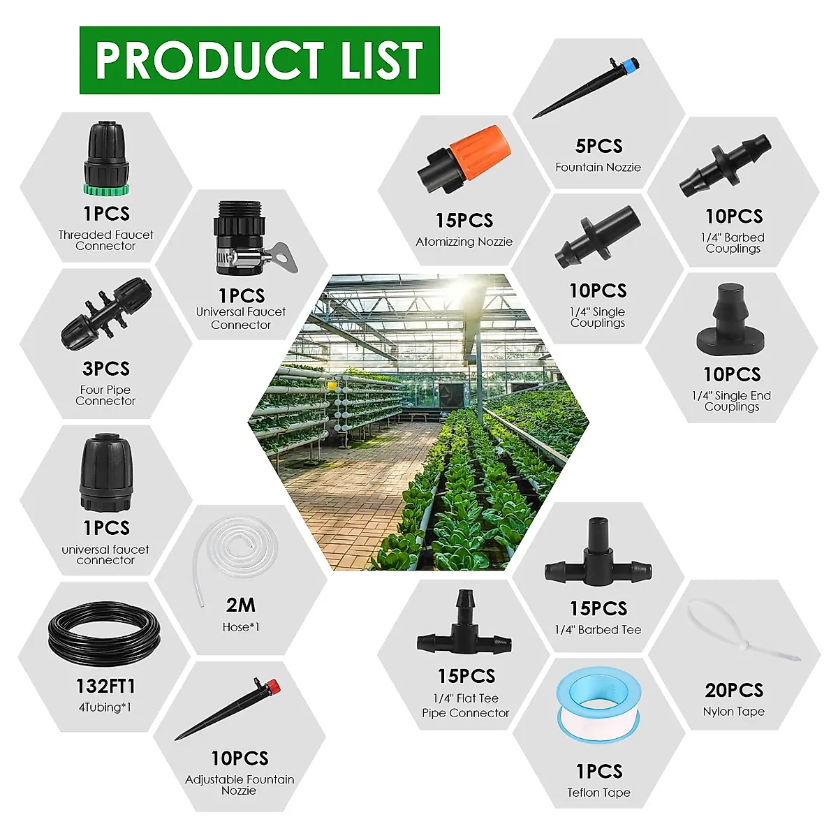 HAYIFTY Drip Irrigation Kit, 140 Feet Garden Irrigation System with Adjustable Nozzle Sprinkler Sprayer&Dripper Patio Plant Watering Kit M BLACK
