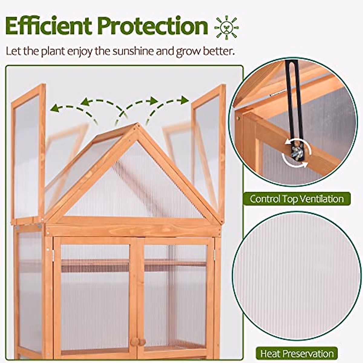 MCombo Greenhouse Cold Frame Wooden Garden Raised Flower Planter Shelf with Hard Translucent PC Protection, 0800 (Orange)