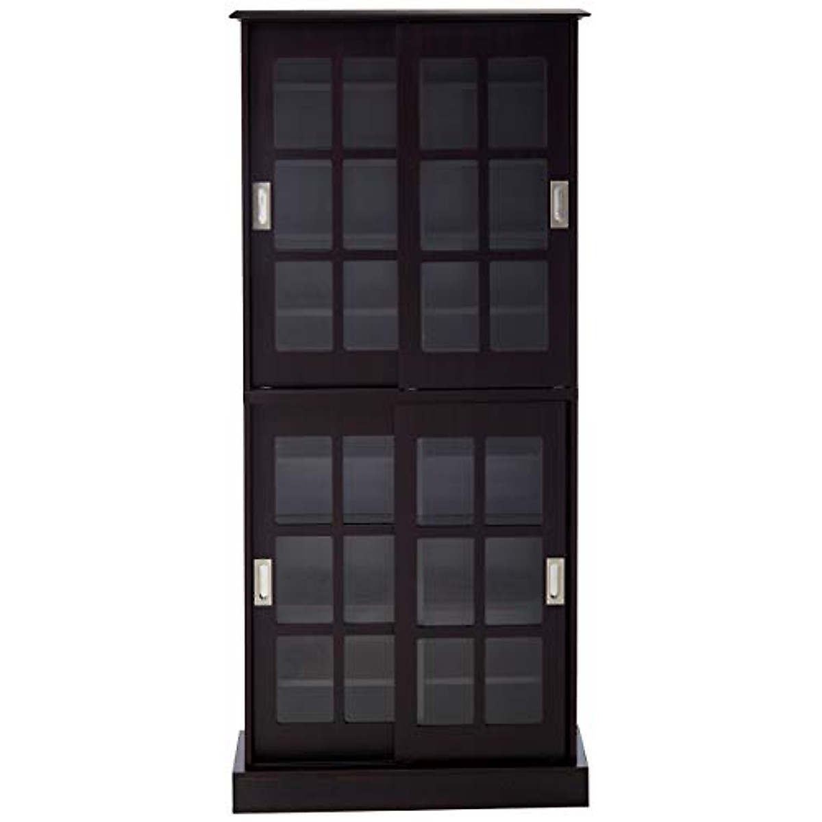 Atlantic Windowpane Media/Storage Cabinet - Tempered Glass Pane Sliding Doors, Stores Optical Media Like CD/DVD/BD/Game Discs, Collectables & Memorabilia Collections, PN 94835757 in Espresso