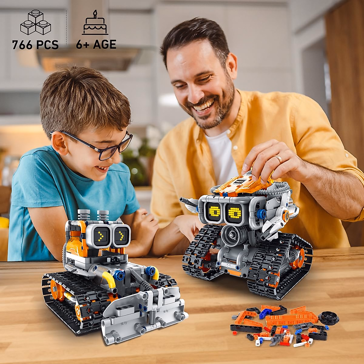 HOGOKIDS Changeable Expressions Robot Building Sets - 3 in 1 Remote & APP Supported Robotic Building Toy Having Sound Effect, Rechargeable RC Robot Birthday Present for Kids Age 6+ Boy & Girl (451PCS)