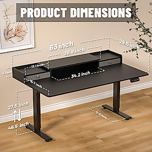 ExaDesk 63×30 Inch Electric Standing Desk with 2 Drawers, Adjustable Height Widened Stand Up Desk with Storage Shelf, Sit to Stand Ergonomic Workstation for Home Office