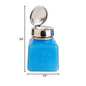 Menda 35282 One Touch Stainless Steel Liquid Dispenser Pump, ESD Safe durAstatic Square Bottle, 4 oz, High Density Polyethylene/Stainless Steel, Blue