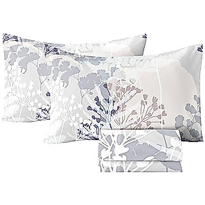 HCORA Queen Sheet Set - Plant Print - Luxury 1800 Brushed Microfiber Bed Sheets - Breathable Cooling Sheets for Queen Size Bed - 16" Deep Pocket, Extra Soft, Shrinkage, and Fade Resistant - 4 PC