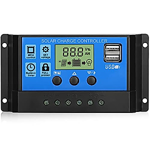 EEEkit 100A Solar Charge Controller, 12V/24V Solar Panel Charge Controller Intelligent Regulator with 5V Dual USB Port Display Adjustable PWM Auto Parameter LCD Display and Timer Setting