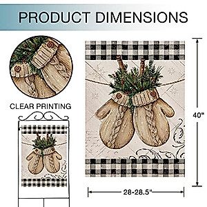 Hzppyz Winter Gloves Home Decorative House Flag Buffalo Plaid Check Farmhouse Garden Yard Outdoor Large Burlap Flag Sign Christmas Outside Decoration Xmas Seasonal Decor Double Sided Black White 28x40