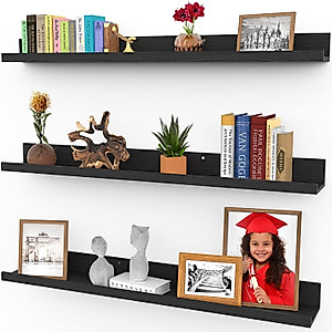 Icona Bay 36 Inch Floating Shelves for Wall, Set of 3 in Ebony Black, Modern Rustic Style, Wall Mounted Display Shelves, Picture Ledges