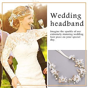 Prasacco Women Flower Headband With Ribbon, Bridal Headband Flower Hair Vine Wedding Hair Accessories Wreath Wedding Party Ladies Girls Garlands Floral Crown Hairband