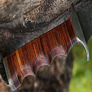 DAMASCUS HUNTING KNIFE, Bowie knife, Engraved knife, Personalized Gift for Him, Survival knife, Stacked Leather Handle