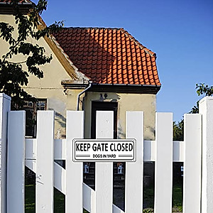 Keep Gate Closed Sign Dogs, (2 Pack) Metal Close Gate behind You Sign, 10" x 3.5" Dog in Yard Signs for Fence, Aluminum Keep Gate Shut Sign, Lock Gate Sign