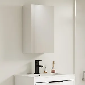 eclife 24" Bathroom Medicine Cabinet W/Mirror, Single Door Bathroom White Wall Mount Mirror Cabinet, Hanging Triple Shelf Storage Cabinet Opens Left and Right