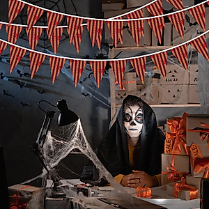 Lonfliness 5 Packs Circus Decorations Halloween Pennant Banner Creepy Carnival Decorations Fabric Red And White Striped Triangle Flag Scary Bloody Bunting Garland for Evil Circus Birthday Supplies