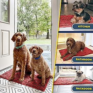 Muddy Mat® Shown on TV – Super Absorbent Microfiber Dog Door Mat for Muddy Paws, Non-Slip Washable Pet Rug, Quick Dry Chenille Entryway Carpet, Machine Washable Indoor Outdoor mat, Red 30"x19"