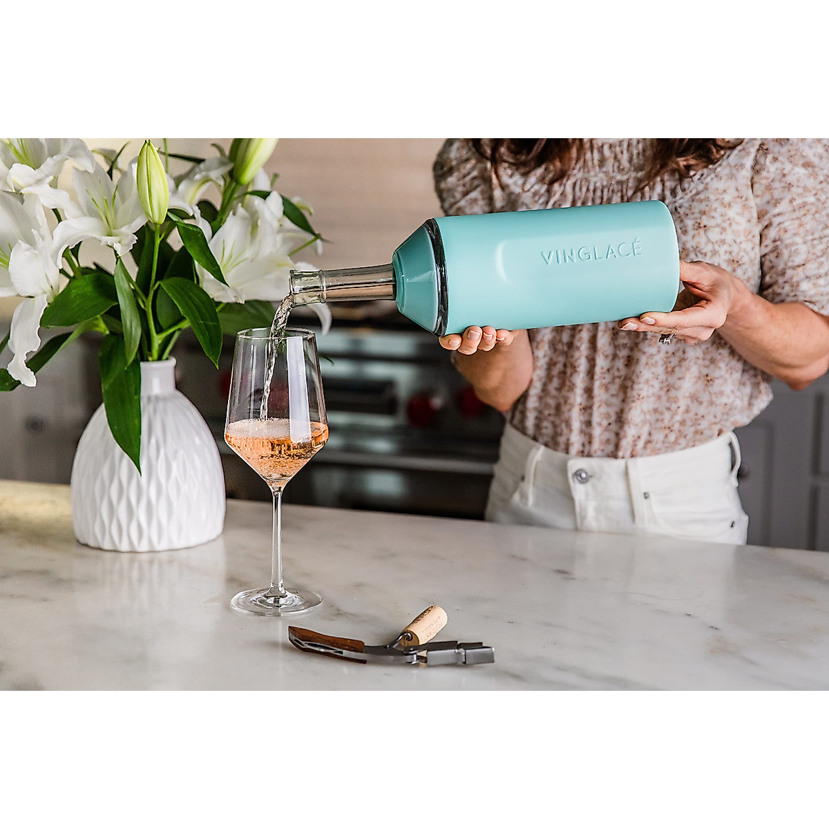 Vinglacé Wine Bottle Chiller- Portable Champagne Insulator- Stainless Steel Wine Cooler Sleeve, Sea Glass