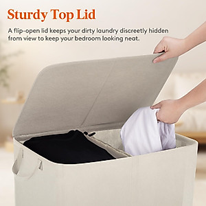 Lifewit 120L Laundry Basket with Lid, Large Double Laundry Hamper 2 Section Dirty Clothes Hamper for Bedroom with 2 Removable Laundry Bags, White