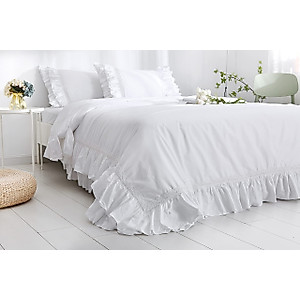 Meaning4 White Twin Duvet Cover with Ruffles and Lace Quilt Cover Egypt Cotton 68x90 Inch 1 Pieces Solid (Not Include Pillowcases and Insert)