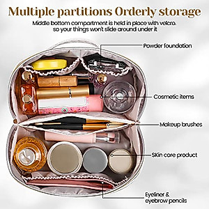 SFXULIX Large Capacity Travel Cosmetic Bag - Makeup Bag, PU Leather Waterproof Cosmetic Bag, Women Portable Travel Makeup Bag With Handle and Divider Flat Lay Makeup Organizer Bag, White