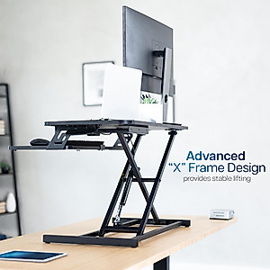 VIVO Height Adjustable 32 inch Stand Up Desk Converter, Quick Sit to Stand Tabletop Dual Monitor Riser Workstation, Black, DESK-V000S