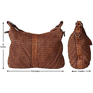 Leather Tote Bag for Women - Washed Leather Hand-Woven Shoulder Bag Hobo Crossbody Travel Handbag Ladies Purse Large Office Satchel