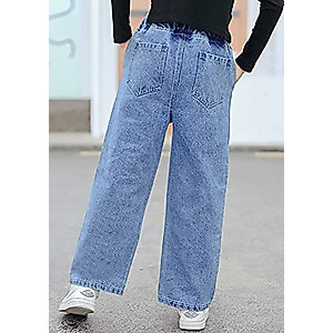 LittleXin Kids Girls' Casual Wide Leg Denim Pants Elastic Waist Jeans Age 4-14 Years(BE,8-9 Years)