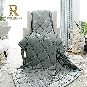 Royal Therapy Weighted Blanket - Heavy 100% Cotton Blankets with Premium Glass Beads (48''x78'' 20lbs, Aquamarine), Suitable for One Person (~200lb) - Use on Twin/Full Bed