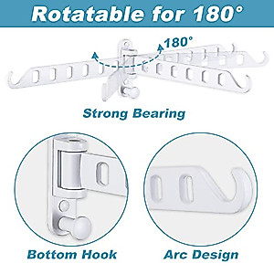 SKIKEN White Laundry Clothes Hanger Rack with Swing Arm, Wall Mounted Coat Hanger, Small Folding Drying Hanger, 180°Rotation, Space Saver, Sturdy Hanging, Solid Aluminum (2-Pack, White)