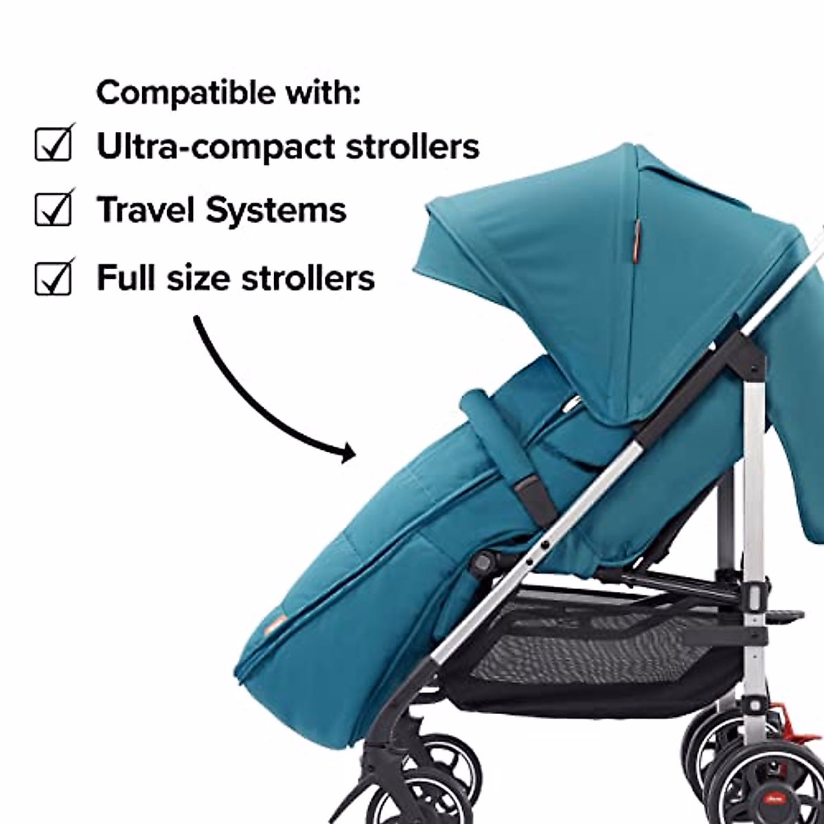 Diono All Weather Stroller Footmuff, Universal Fit from Baby to Toddler with Cozy Super Soft Padding, Weatherproof, Water Resistant Lining, Blue Turquoise